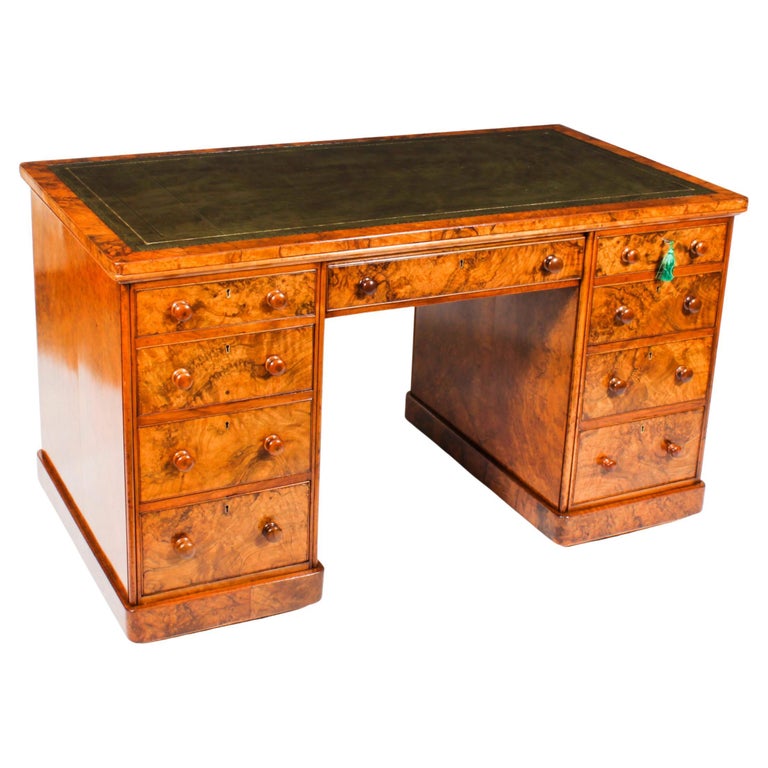 Antique Victorian Burr Walnut Partners Pedestal Desk 19th C For Sale at ...