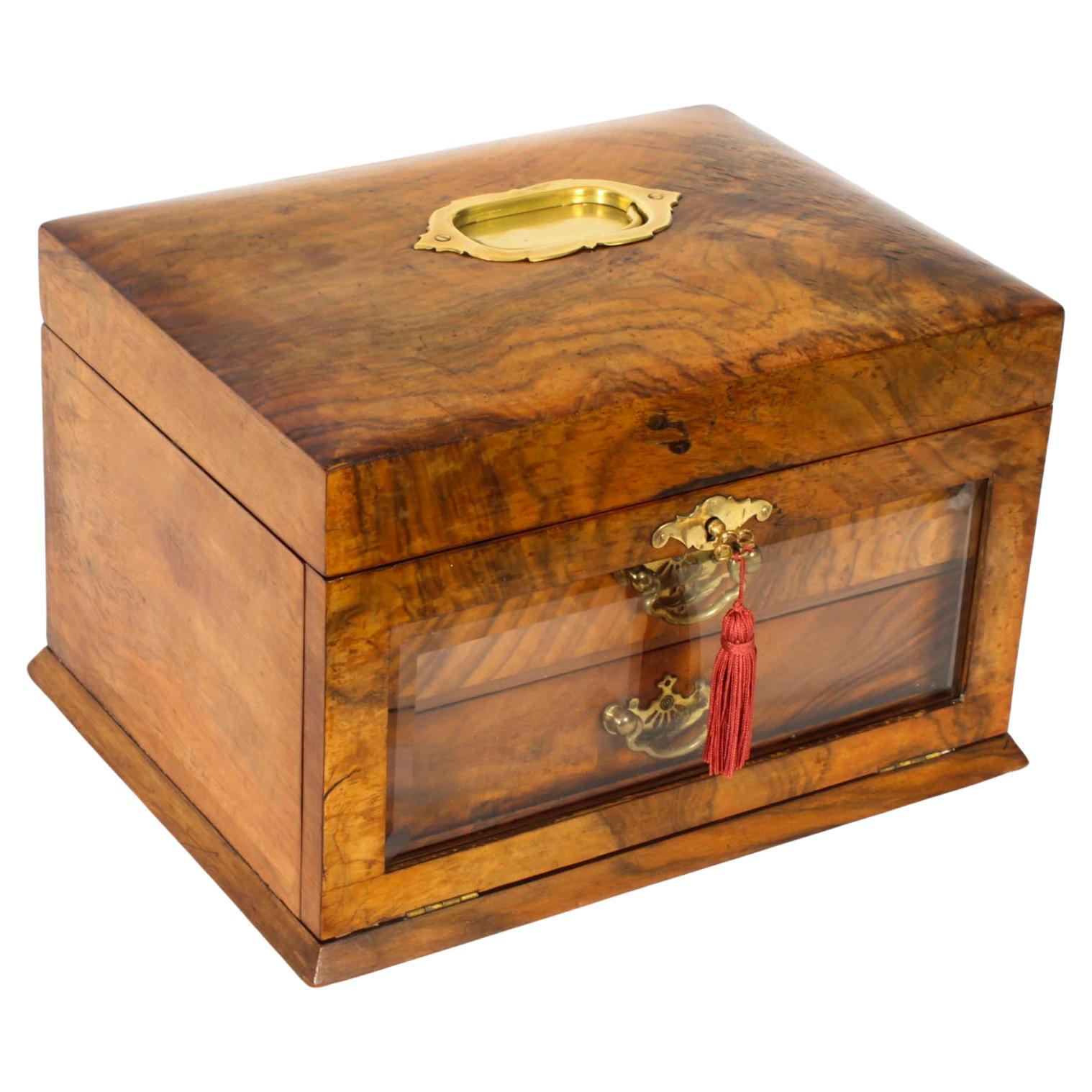 Antique Victorian Burr Walnut Table Top Jewellery Collectors Cabinet ...