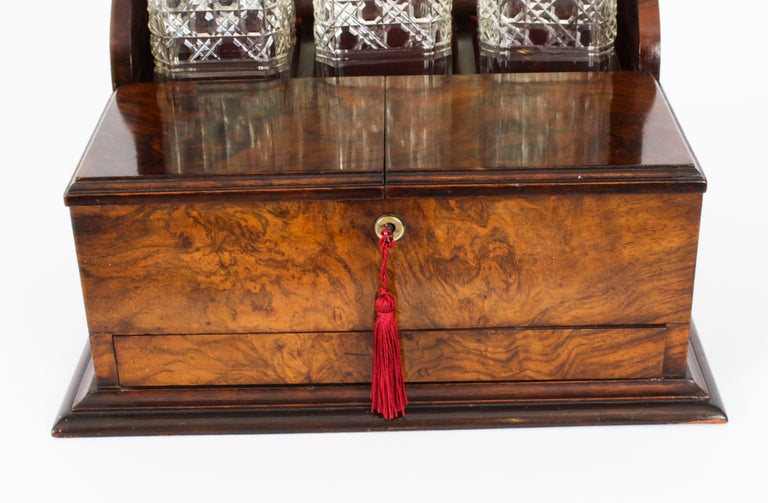 Antique Victorian Burr Walnut Three Crystal Decanter Tantalus Dry Bar ...