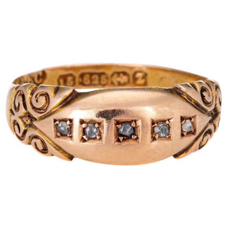 Antique Victorian c1899 Diamond Gypsy Band 15k Gold Rose Cuts 5 Stone ...