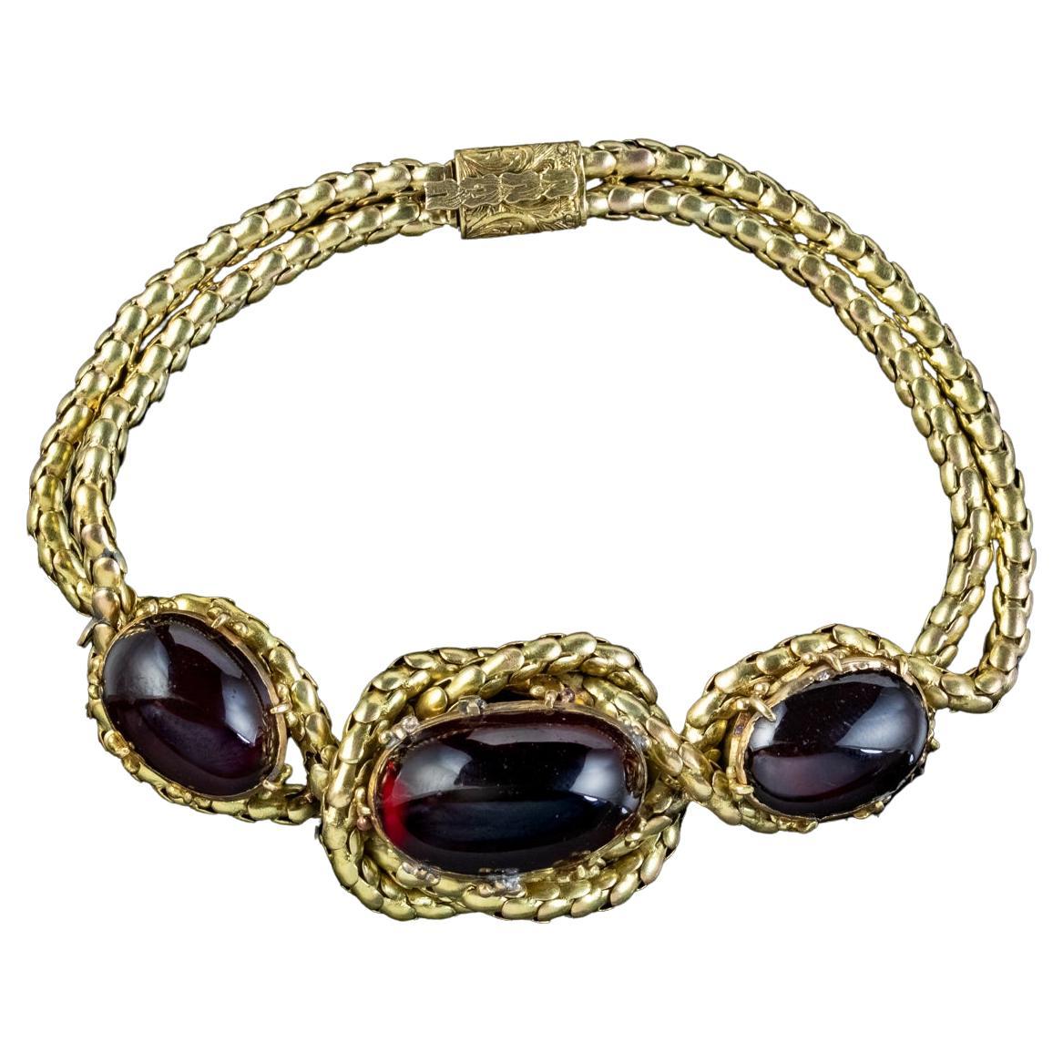 Antique Victorian Etruscan Garnet Pearl Bangle 18ct Gold at 1stDibs
