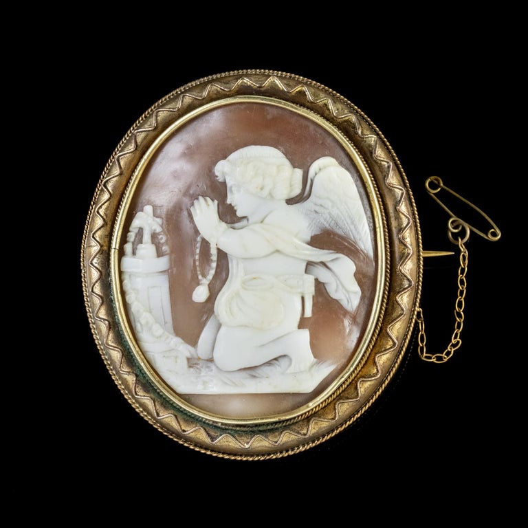 Antique Victorian Cameo Brooch Praying Angel circa 1860 For Sale at 1stDibs
