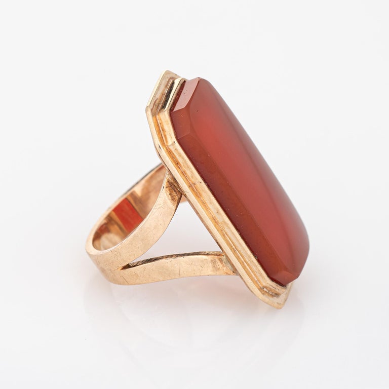 Antique Victorian Carnelian Ring Elongated 14k Yellow Gold Long Pink ...