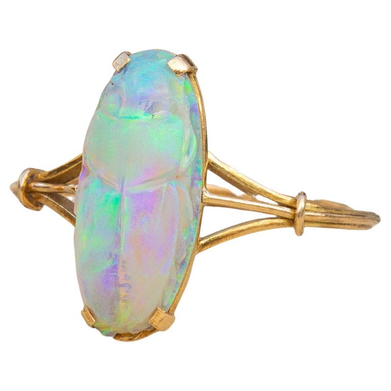 Antique Victorian Carved 2ct Opal Scarab Ring 18k Gold Egyptian Revival ...