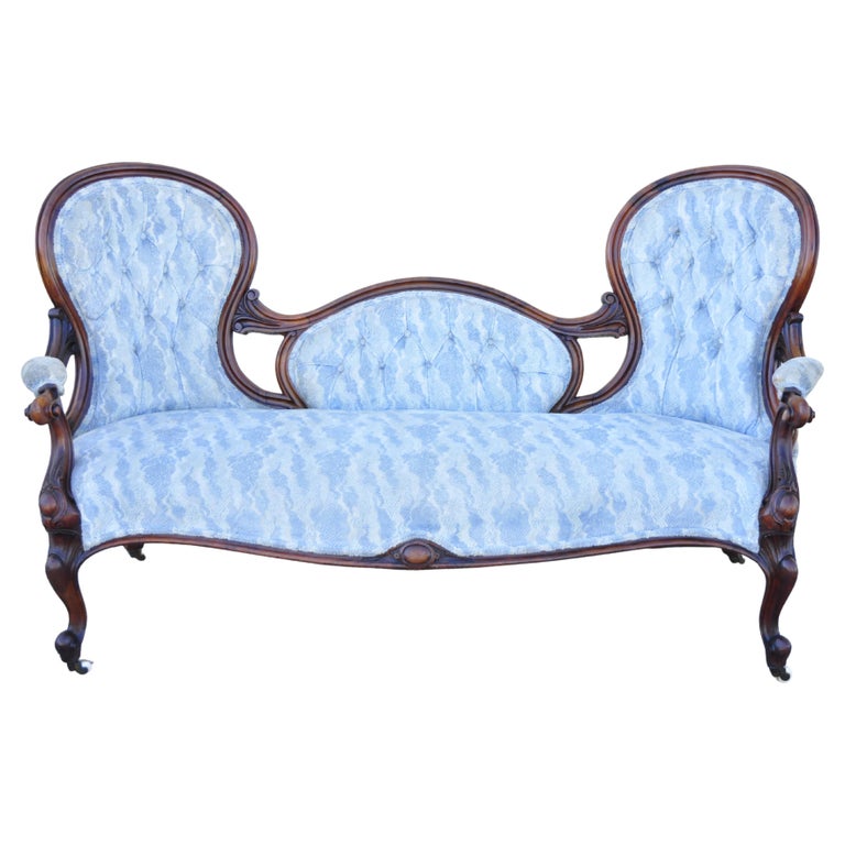 Antique Victorian Carved Mahogany Triple Hump Back Parlor Fireside Sofa ...