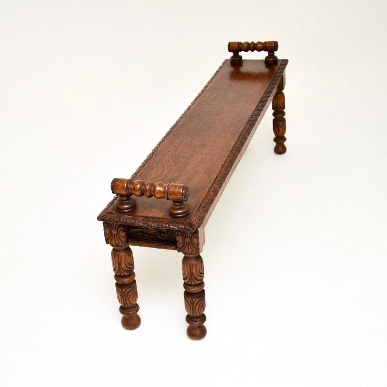 Antique Victorian Carved Oak Bench For Sale at 1stDibs