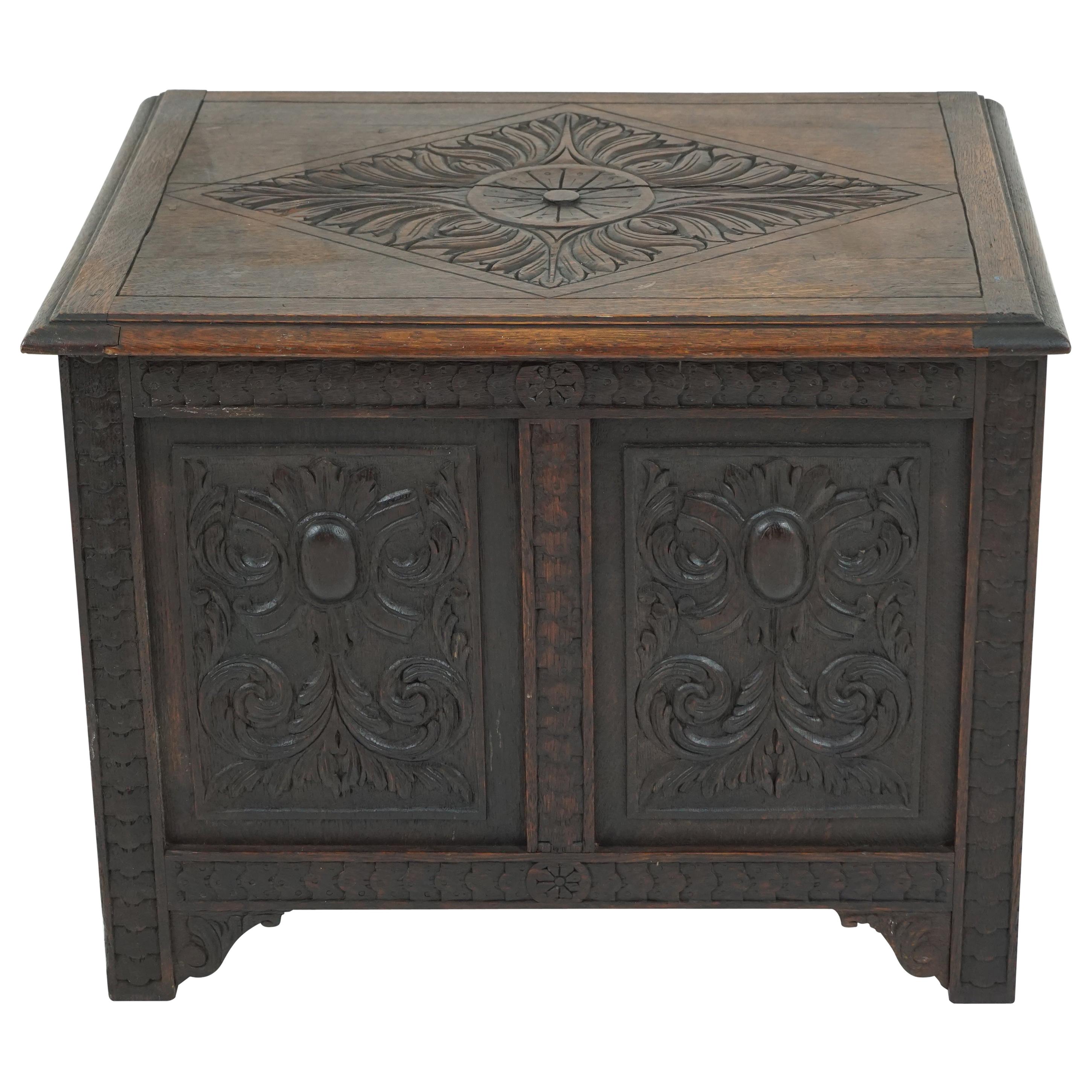 Antique Victorian Carved Oak Coffer, Blanket Box, Chest, Scotland 1900 ...