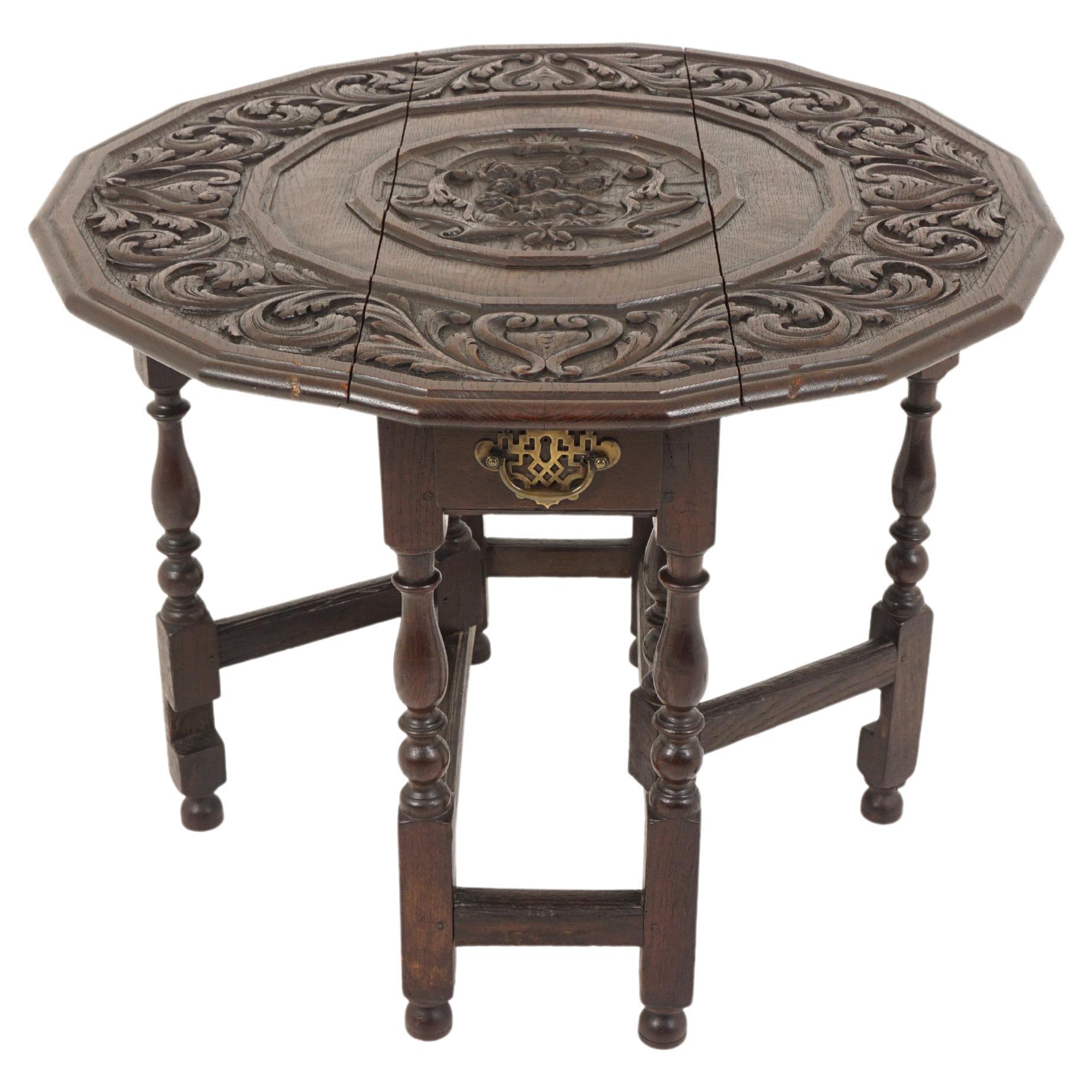 B445 Antique Scottish Victorian Oak Jacobean Carved Dining Table with ...