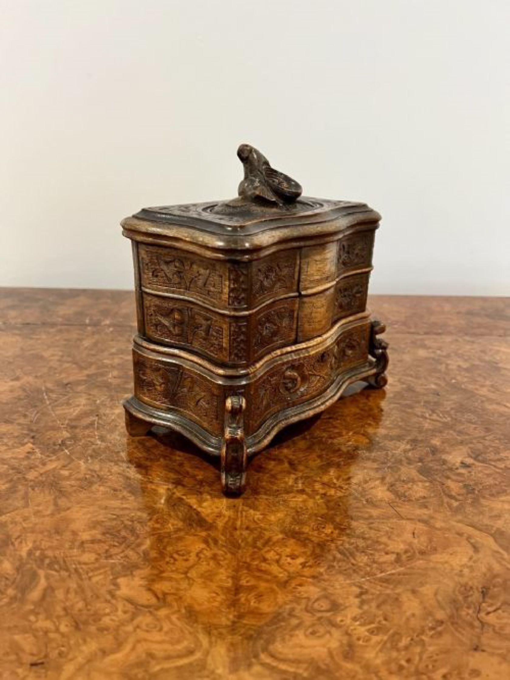 Antique Victorian carved oak jewellery box For Sale at 1stDibs
