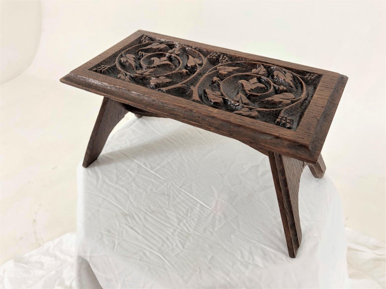 Antique Victorian Carved Oak Stool, Table, Art and Crafts, Scotland ...