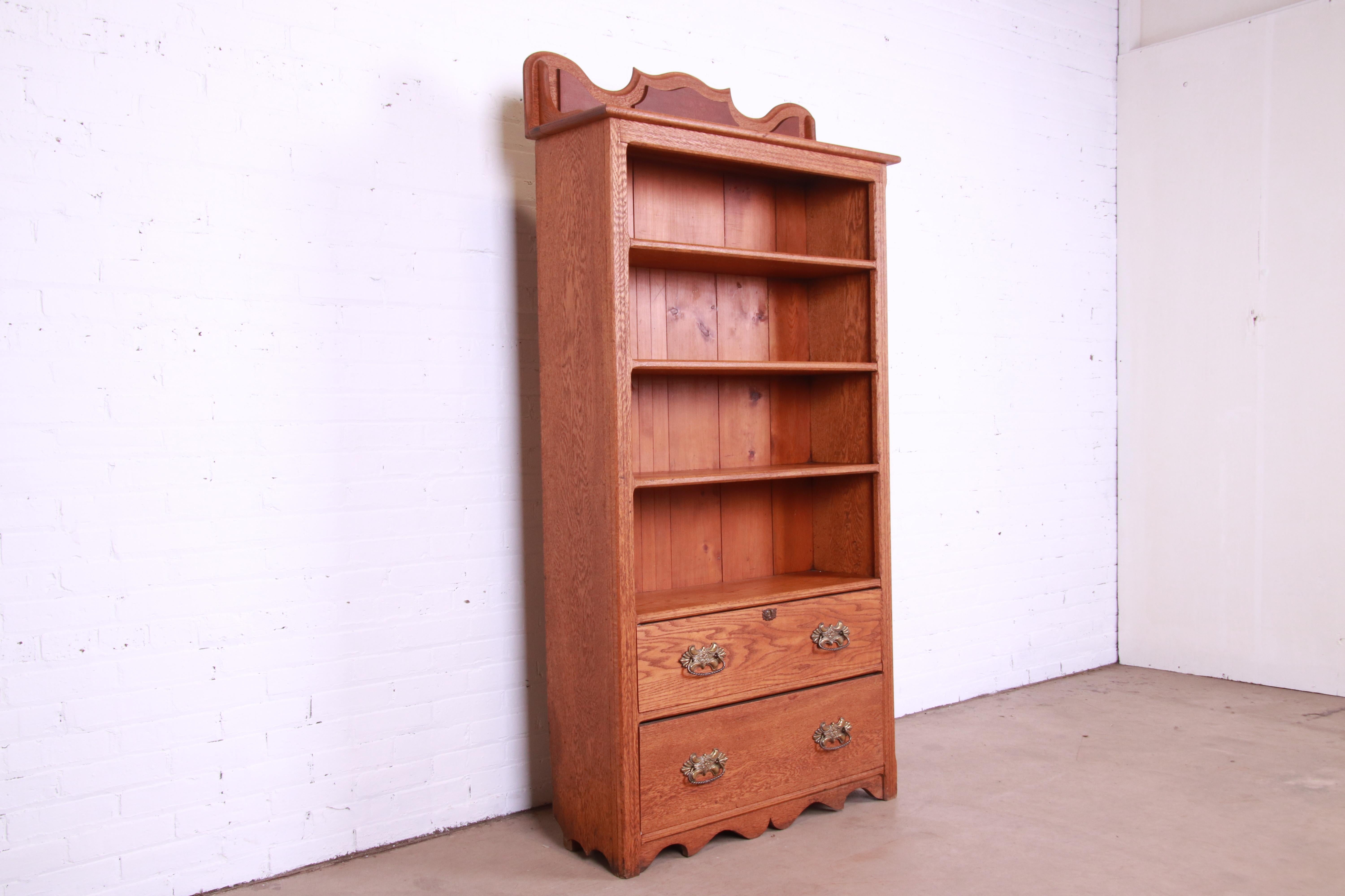 Antique Victorian Carved Solid Oak Bookcase, Circa 1900 For Sale at 1stDibs