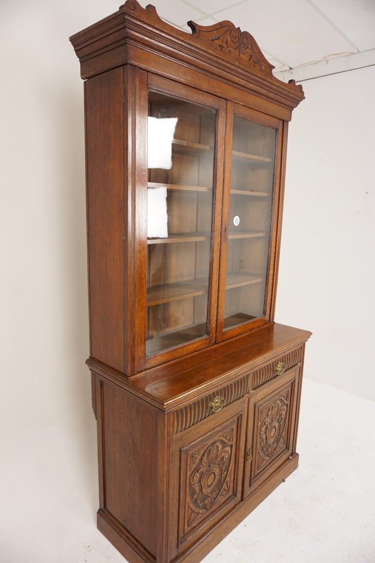 Antique Victorian Carved Tiger Oak Cabinet Bookcase Display, Scotland ...