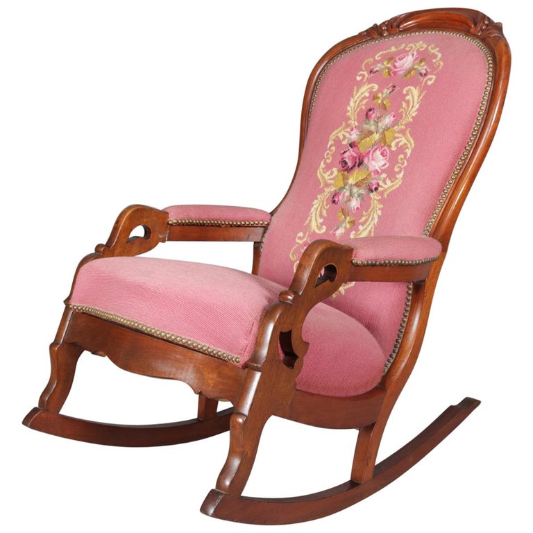 Antique Victorian Carved Walnut and Needlepoint Upholstered Lincoln ...