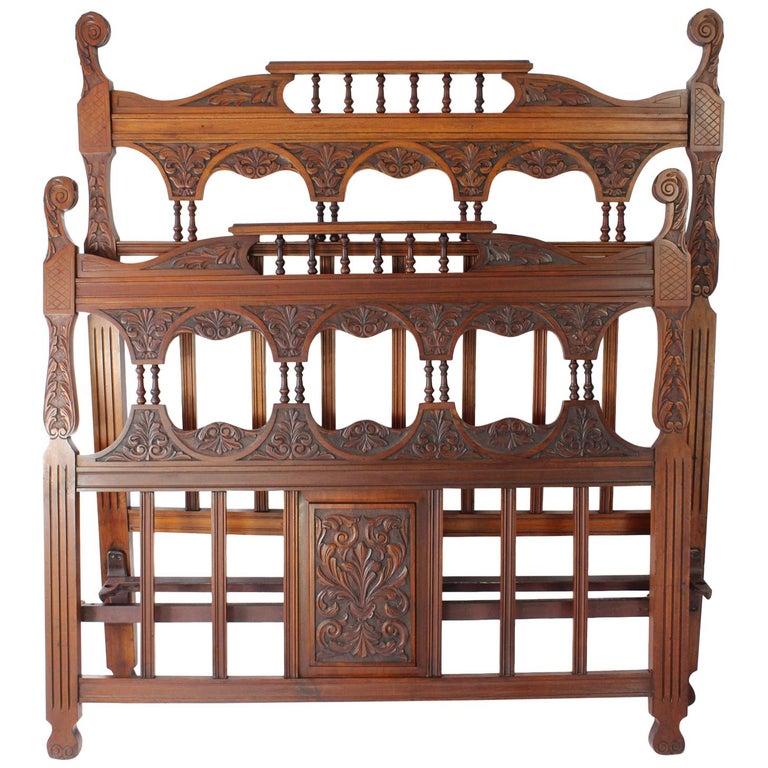 Antique Victorian Carved Walnut Bedstead UK Double Bed / US Full 'Frame ...