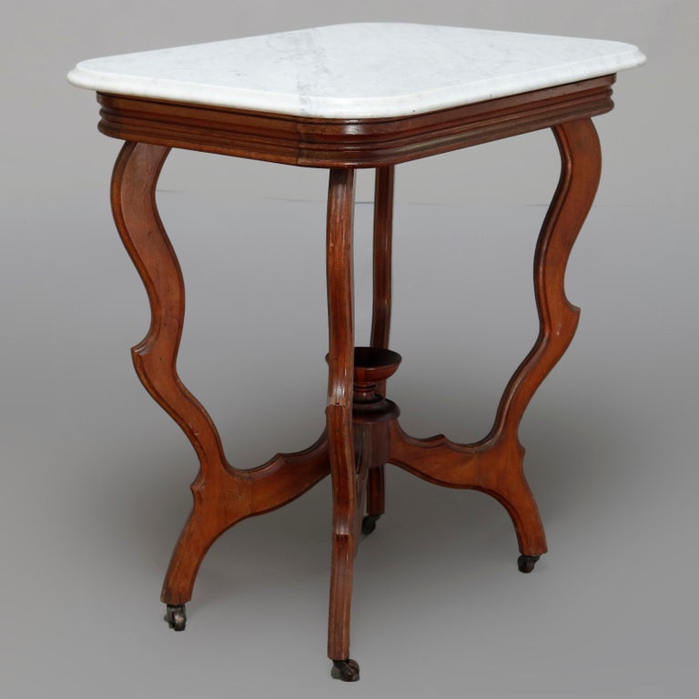 Antique Victorian Carved Walnut and Beveled Marble Side Table, circa ...