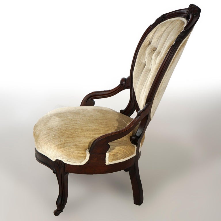 Antique Victorian Carved Walnut Button-Back Parlor Arm Chair Circa 1890 ...