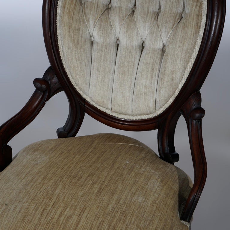 Antique Victorian Carved Walnut Button-Back Parlor Arm Chair Circa 1890 ...
