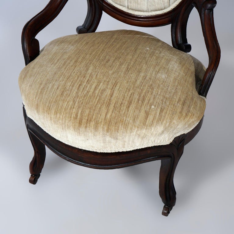 Antique Victorian Carved Walnut Button-Back Parlor Arm Chair Circa 1890 ...
