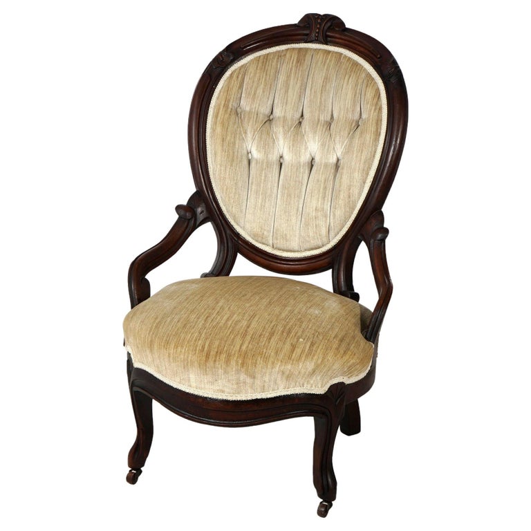 Antique Victorian Carved Walnut Button-Back Parlor Arm Chair Circa 1890 ...