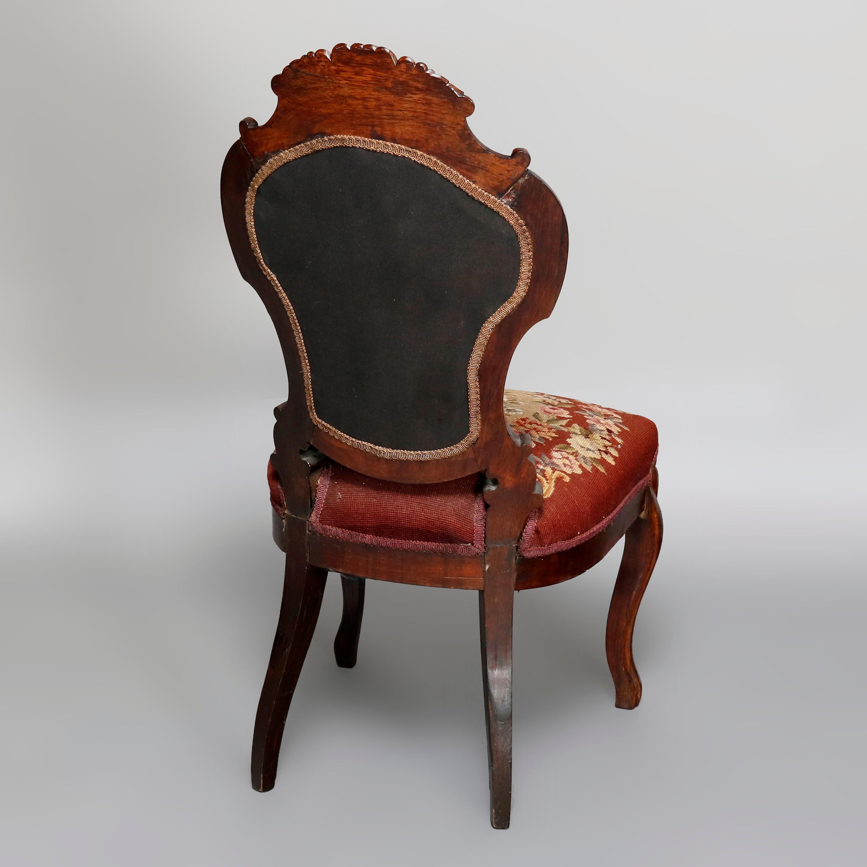 Antique Victorian Carved Walnut and Floral Needlepoint Parlor Chair ...