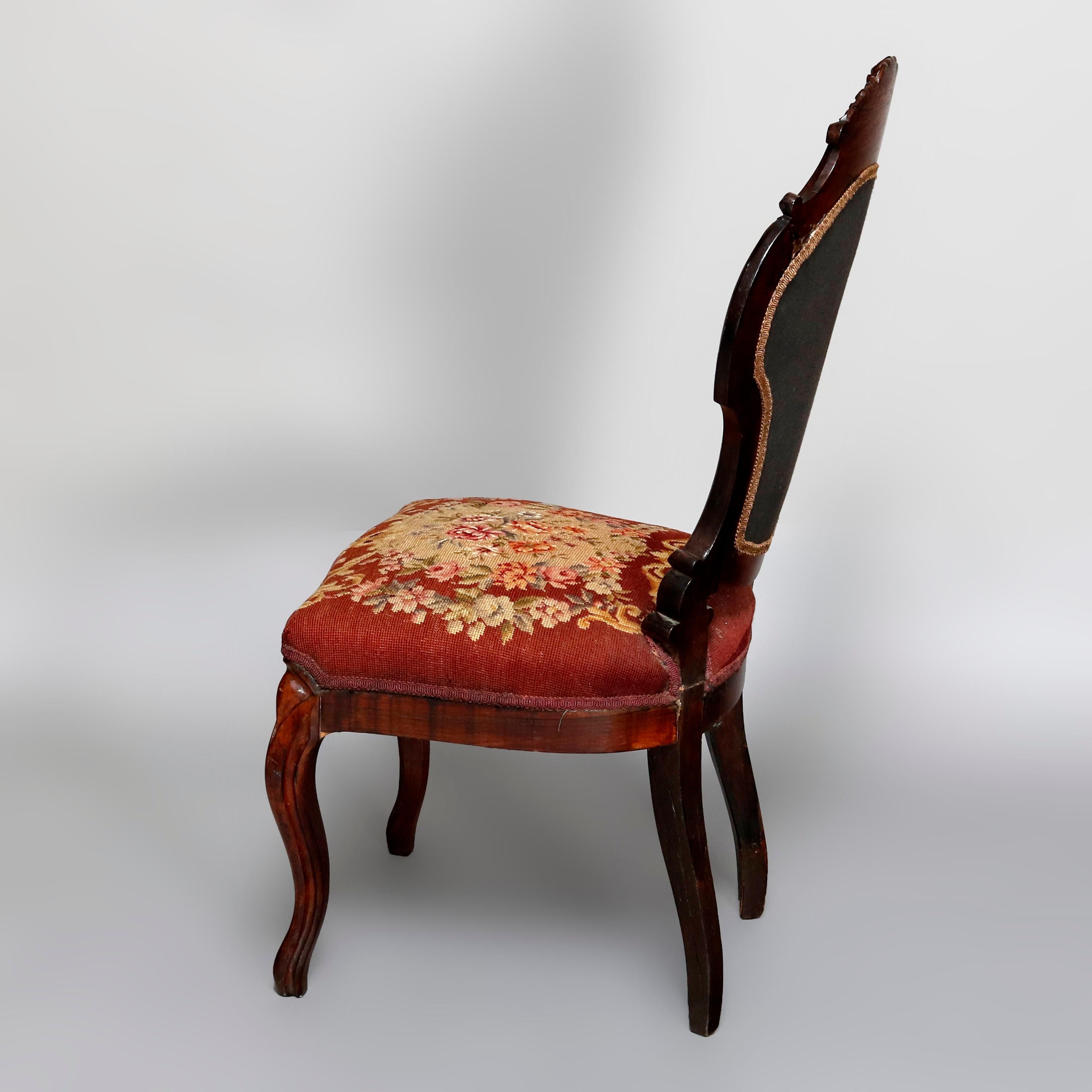 Antique Victorian Carved Walnut and Floral Needlepoint Parlor Chair ...