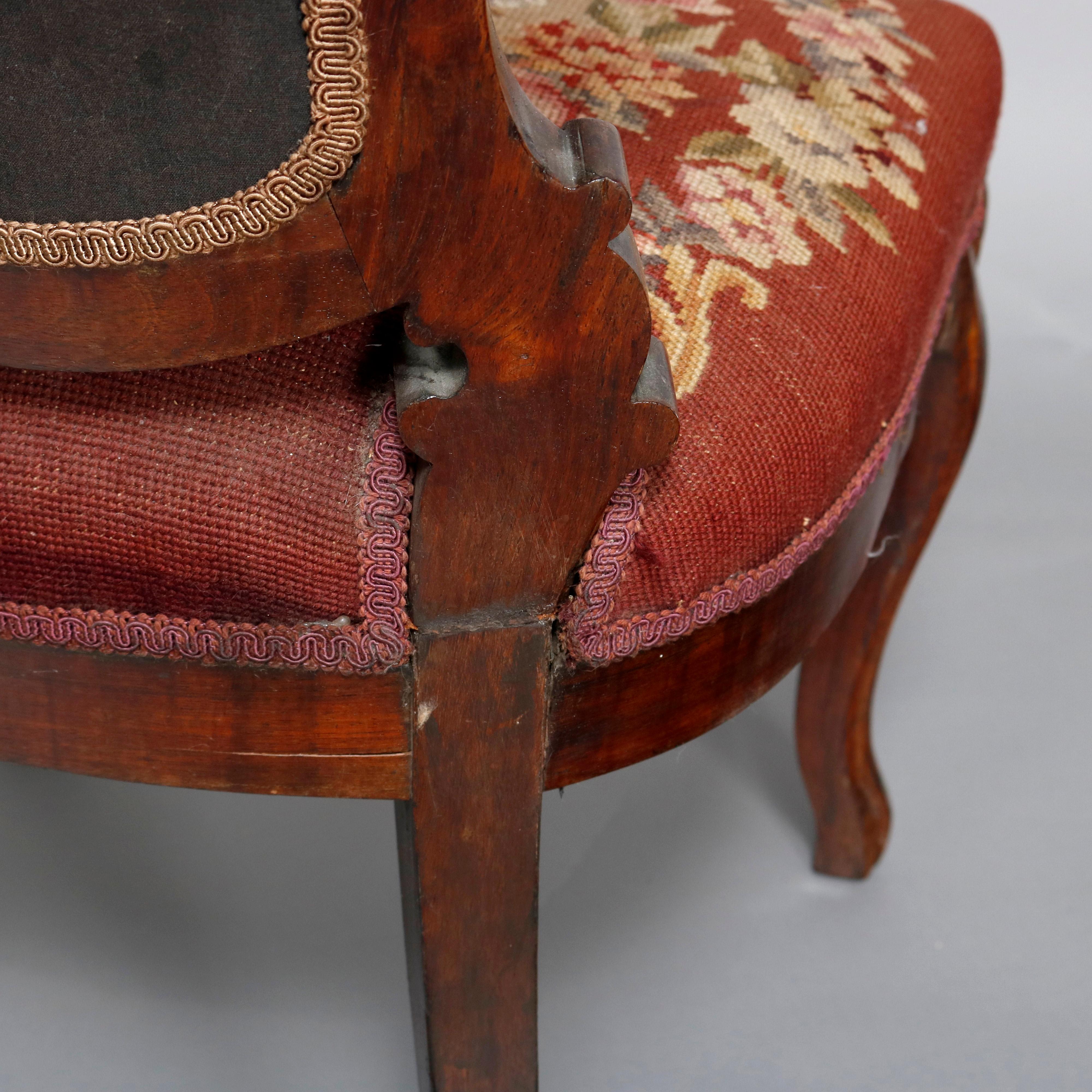 Antique Victorian Carved Walnut and Floral Needlepoint Parlor Chair ...