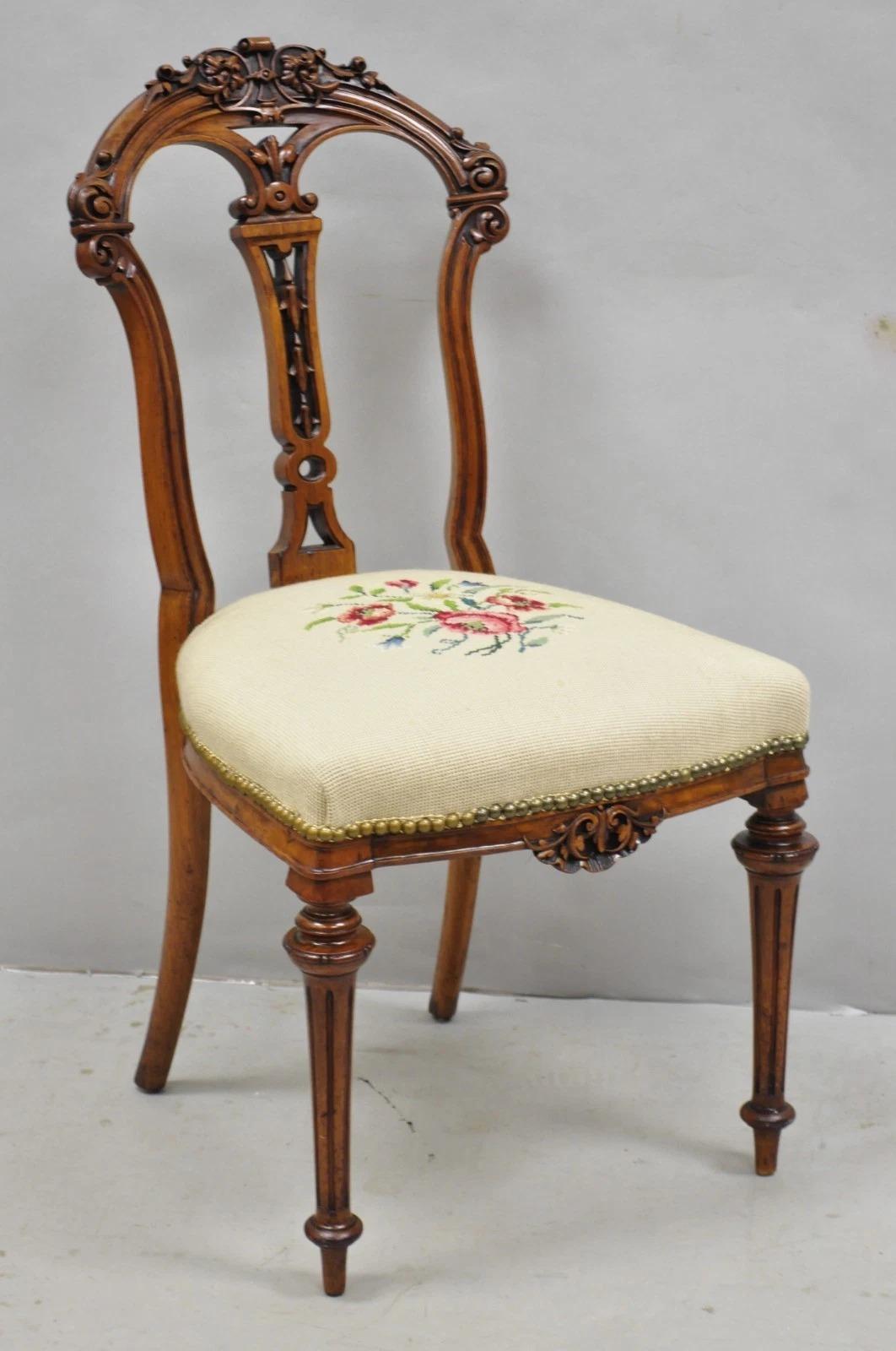 Antique Victorian Carved Walnut French Tapestry Parlor Side Chairs ...