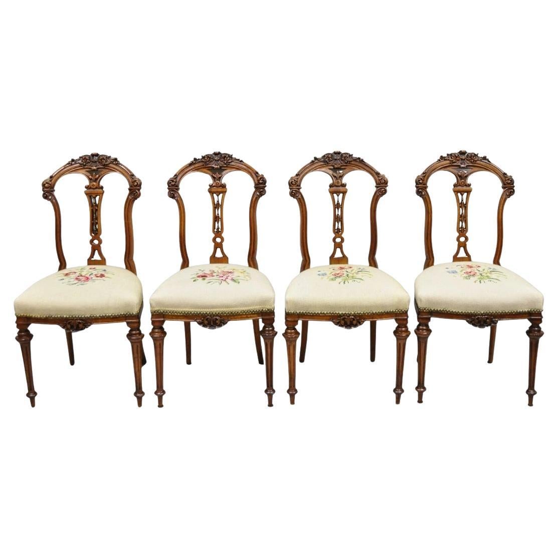 Antique Victorian Carved Walnut French Tapestry Parlor Side Chairs ...