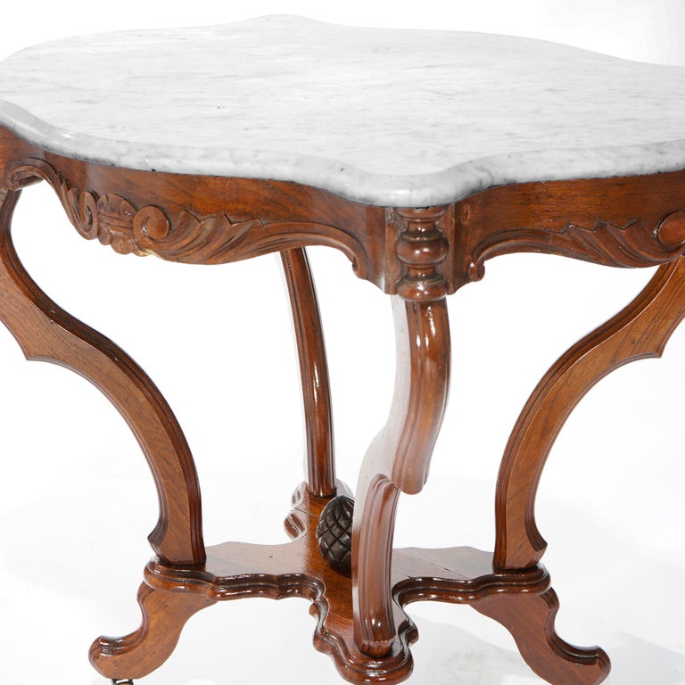 Antique Victorian Carved Walnut and Marble Turtle Top Parlor Table ...