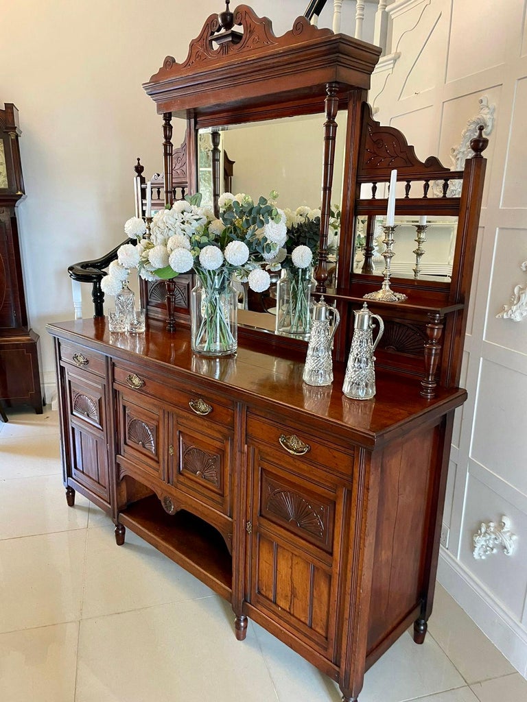 Antique Victorian Carved Walnut Mirror Back Sideboard For Sale at 1stDibs