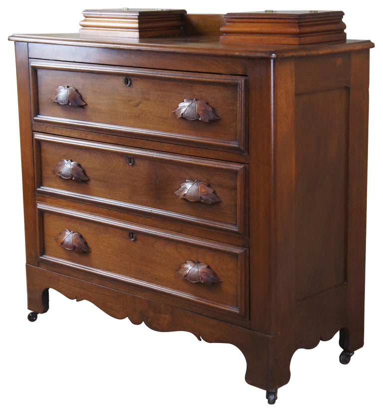 Antique Victorian Carved Walnut Step Back Dresser Chest w Glovebox ...