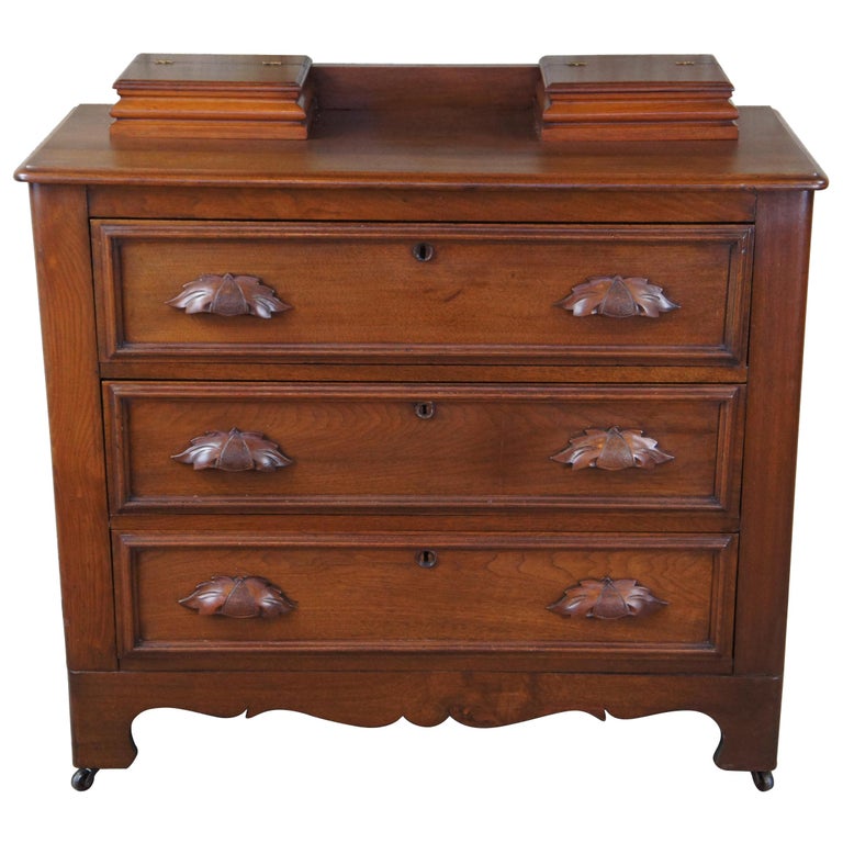Antique Victorian Carved Walnut Step Back Dresser Chest w Glovebox ...