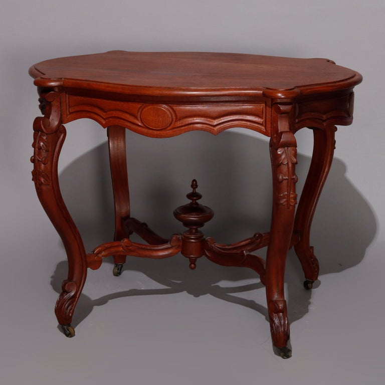 Antique Victorian Carved Walnut Turtle Top Parlor Table, circa 1890 For ...