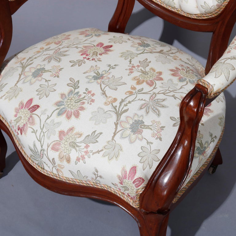 Antique Victorian Carved Walnut Upholstered Parlor Chair Set, circa ...