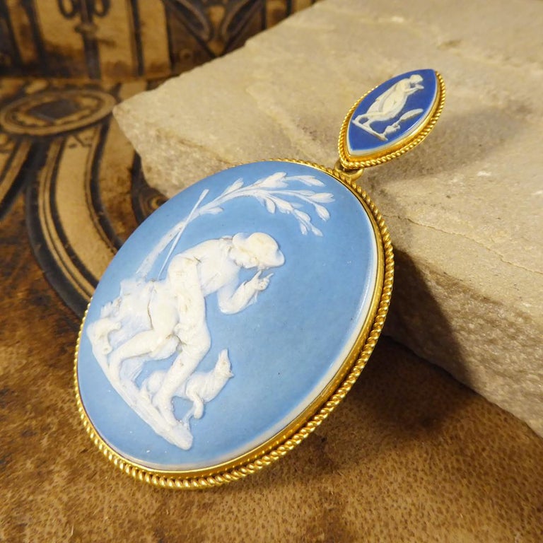 Antique Victorian Carved Wedgewood Cameo 18 Carat Gold Locket Pendant ...