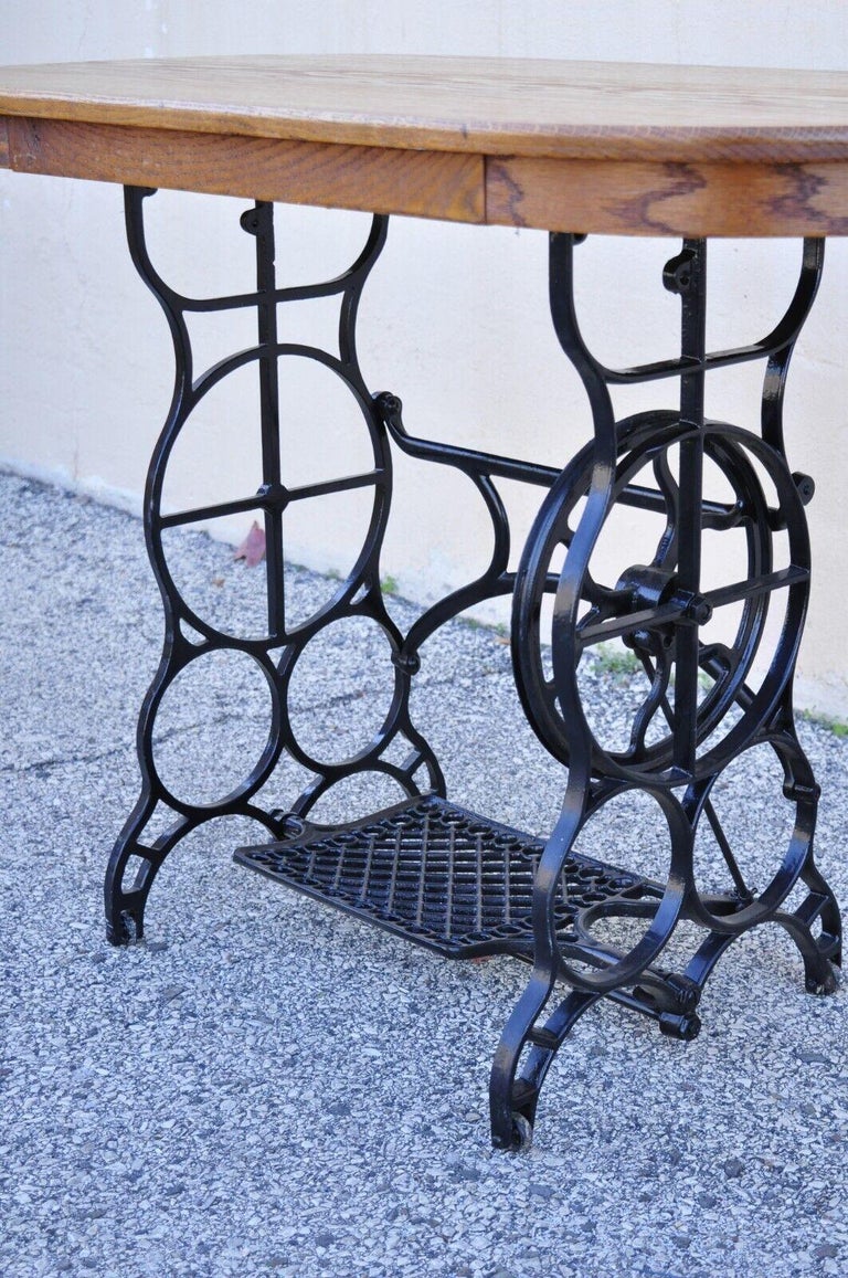 Antique Victorian Cast Iron Treadle Sewing Machine Base Side Table Oval ...