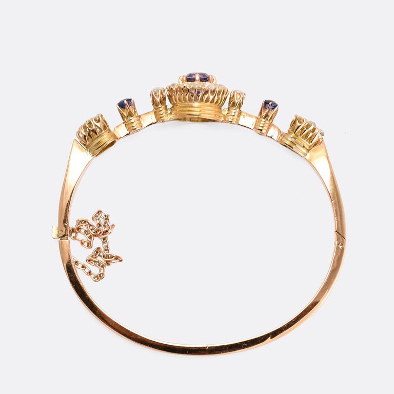 Antique Victorian Certified Blue Spinel Diamond Bangle at 1stDibs