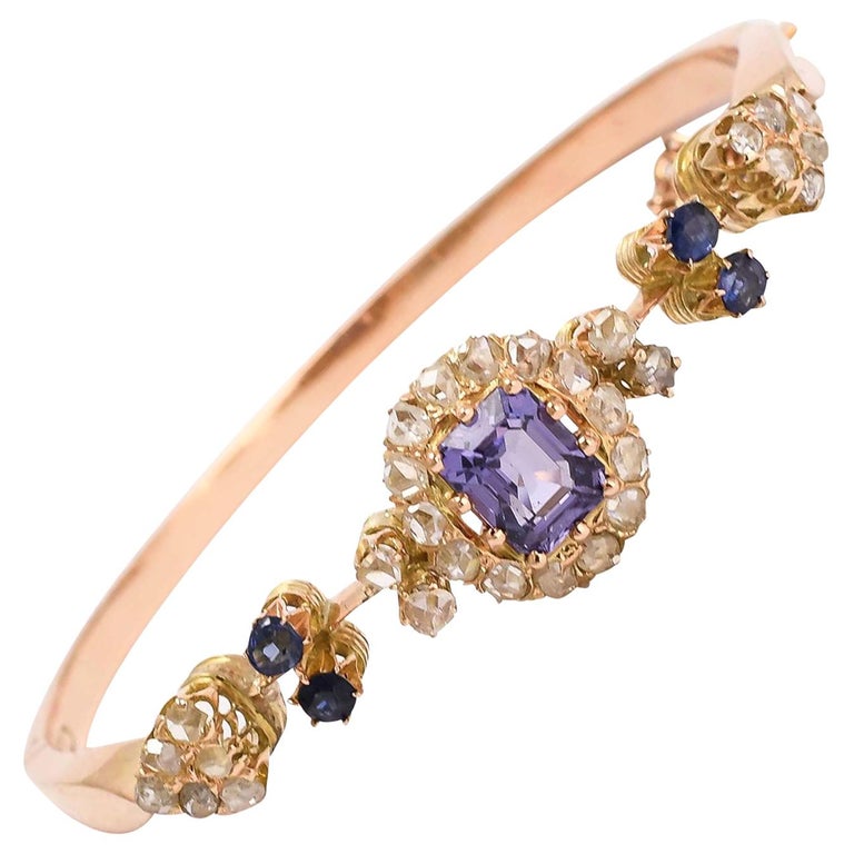 Antique Victorian Certified Blue Spinel Diamond Bangle at 1stDibs