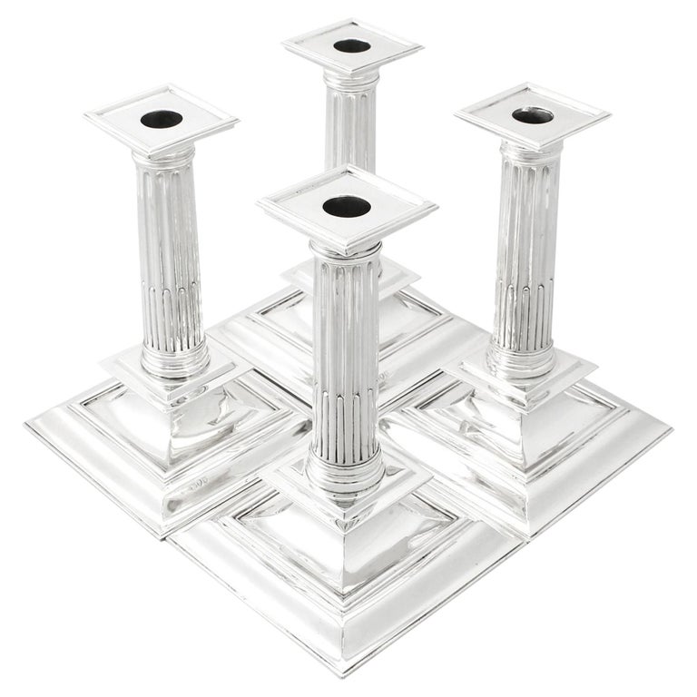 Victorian Set of Four Sterling Silver Candlesticks For Sale at 1stDibs