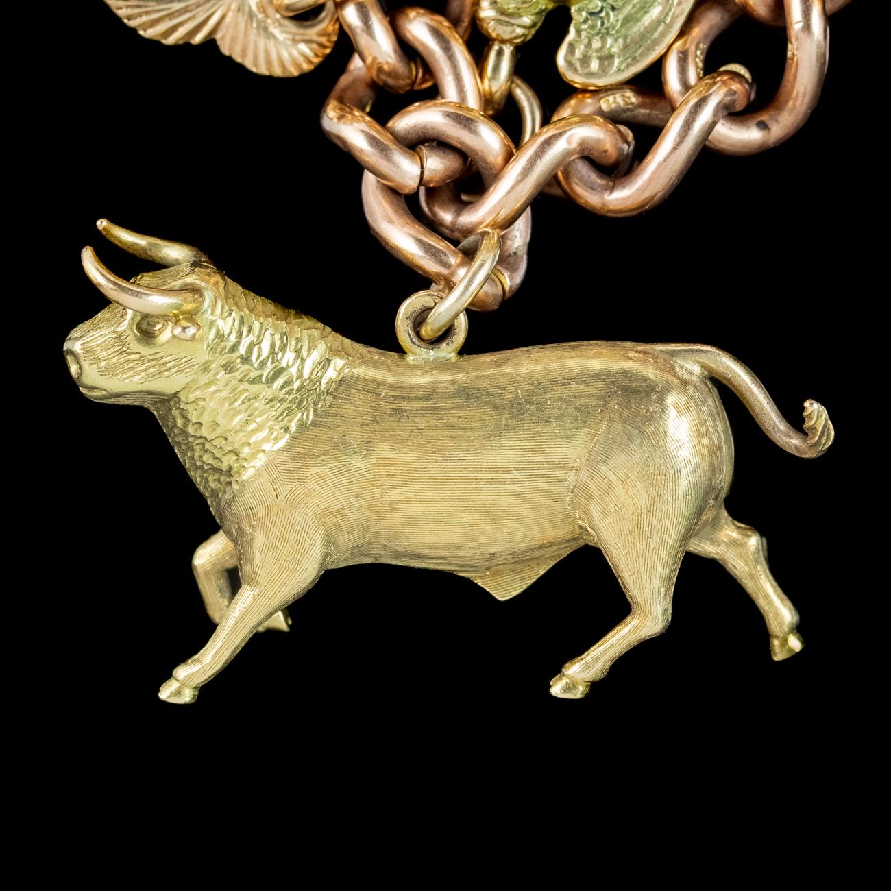 Antique Victorian Charm Bracelet With 12 Charms And Fobs For Sale at ...