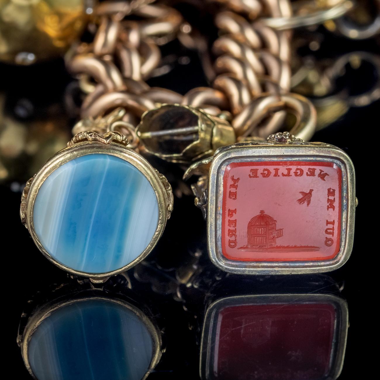 Antique Victorian Charm Bracelet With 12 Charms And Fobs For Sale at ...