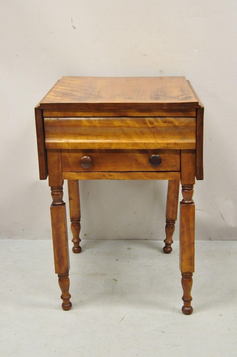 Antique Victorian Chestnut Drop Leaf Work Table Side Table with 2 ...