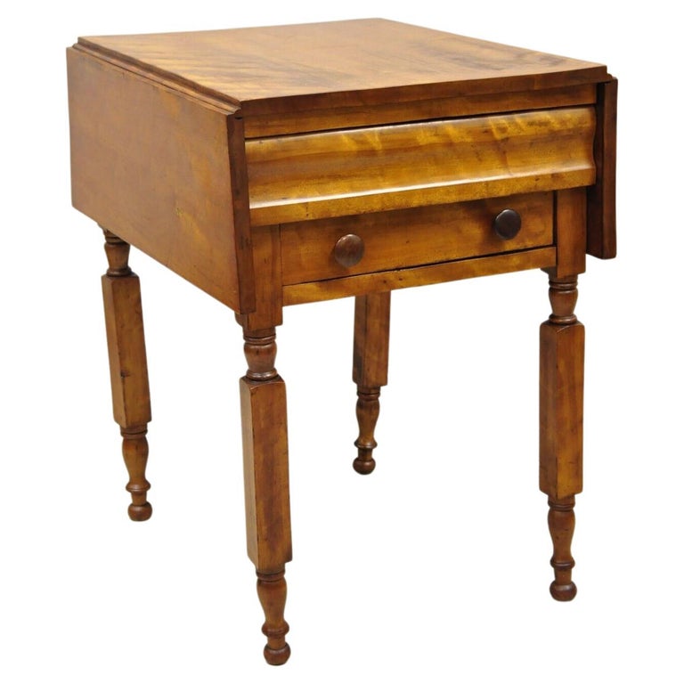 Antique Victorian Chestnut Drop Leaf Work Table Side Table with 2 ...