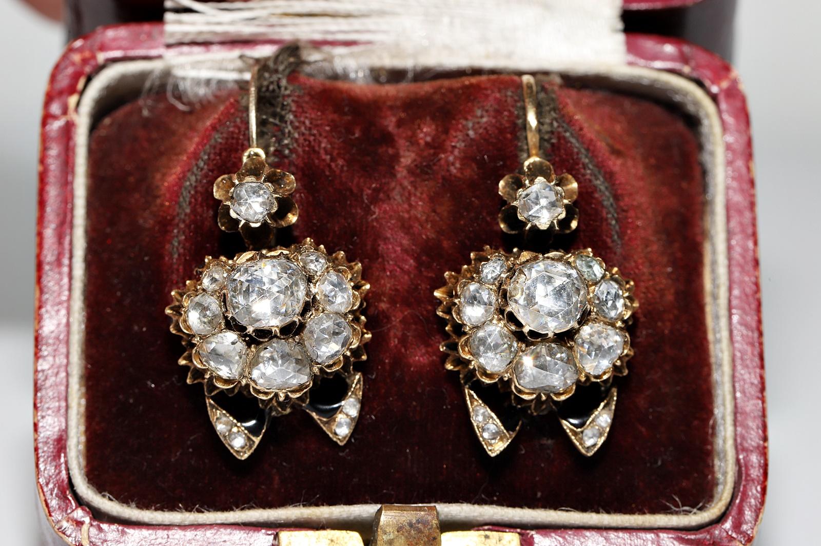 Antique Victorian Circa 1870s 18k Gold Natural Rose Cut Diamond Earring For Sale at 1stDibs