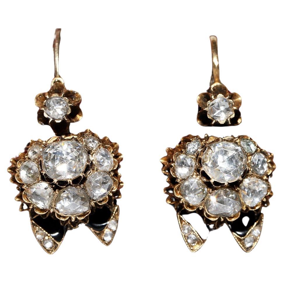 Antique Victorian Circa 1870s 18k Gold Natural Rose Cut Diamond Earring For Sale at 1stDibs