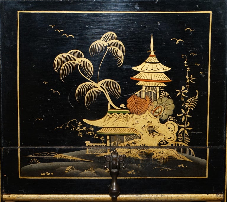 Antique Victorian circa 1880 Chinese Chinoiserie Lacquered Sewing Table ...