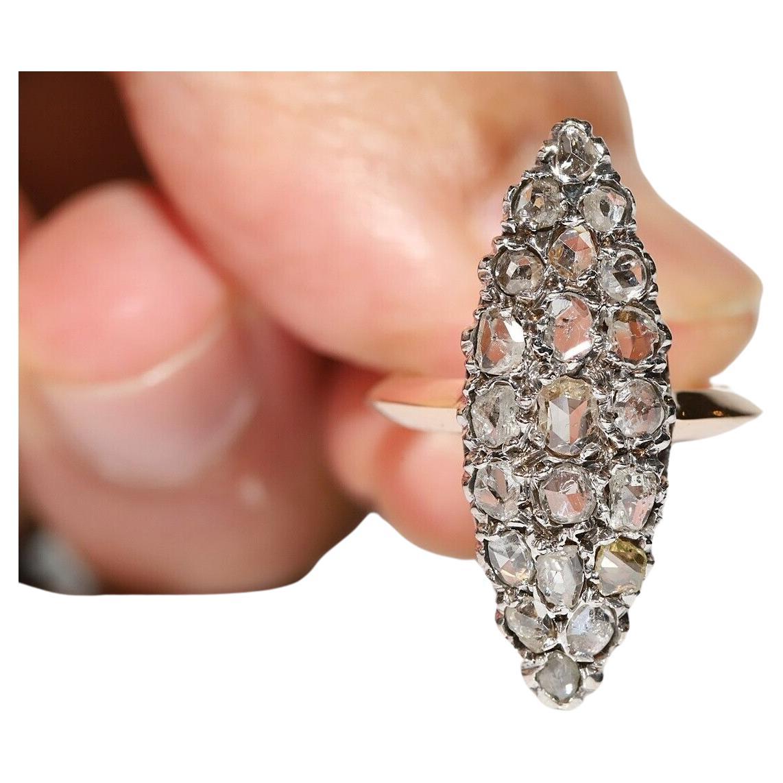 Victorian Antique Circa 1900s 14k Gold Top Silver Natural Rose Cut Diamond Ring For Sale at 1stDibs