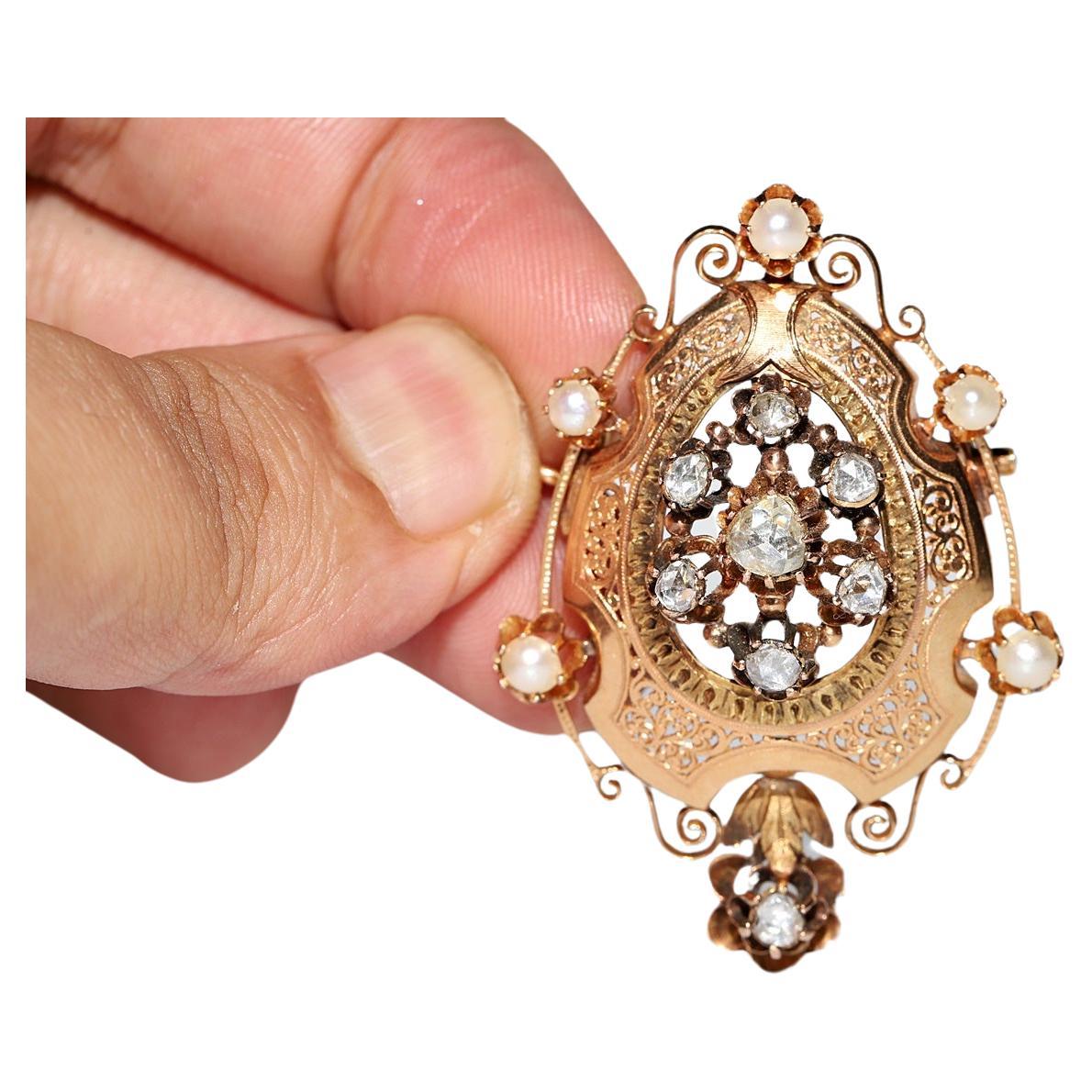 Antique Victorian Circa 1900s 18k Gold Natural Rose Cut Diamond Pendant