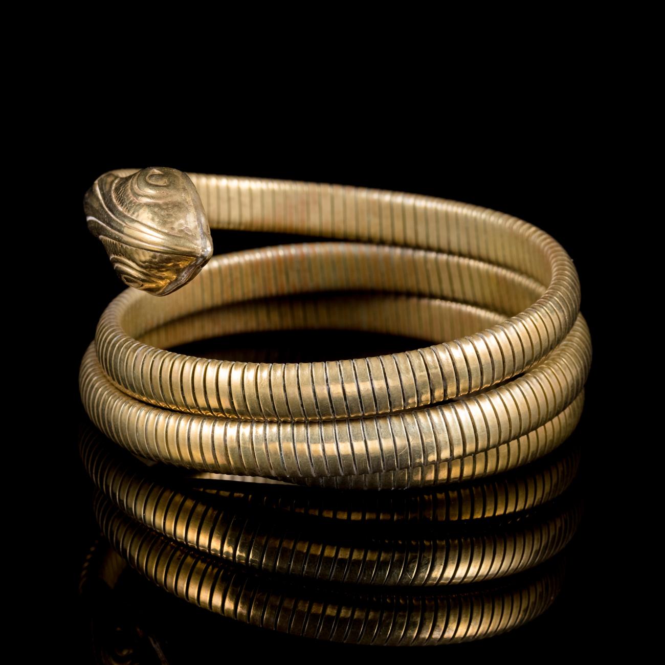 Antique Victorian Coiled Snake Bangle Gold Gilt, circa 1900 at 1stDibs