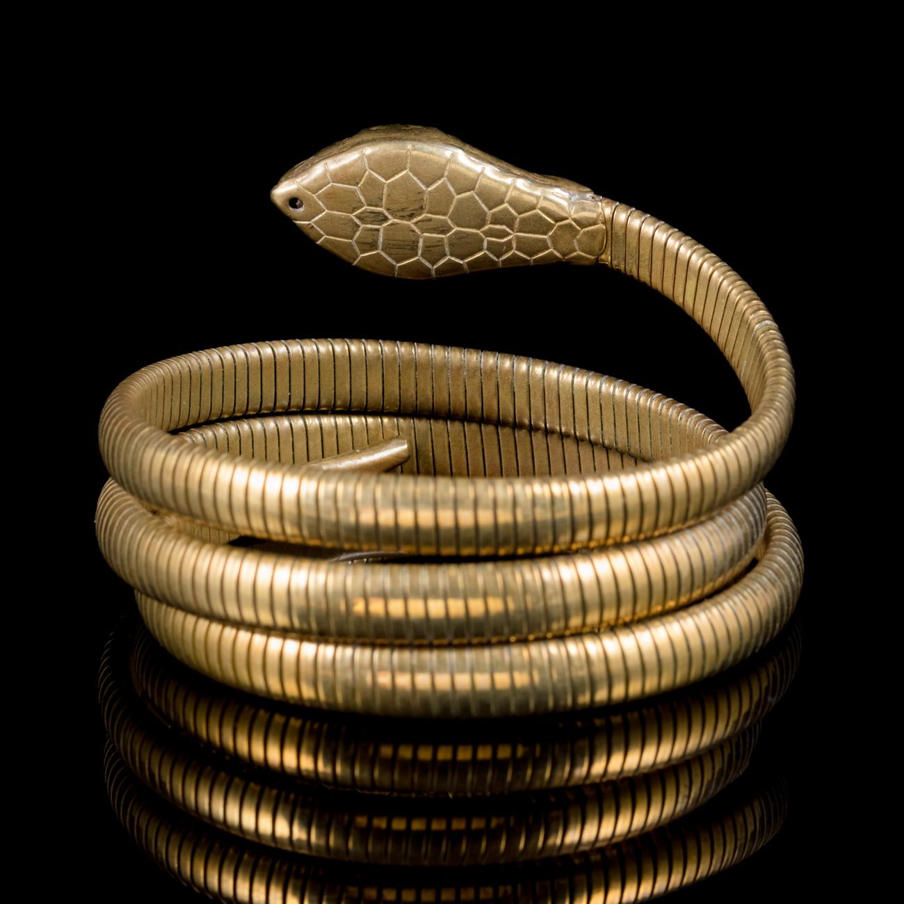 Antique Victorian Coiled Snake Bangle Gold Gilt, circa 1900 at 1stDibs